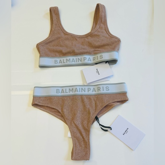 Balmain | Intimates & Sleepwear | Balmaingold Lame Sports Bra And Thing ...